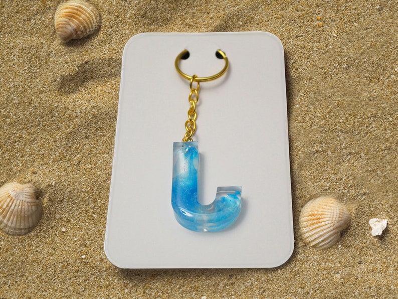 Blue Sky Resin Initial Keychain: Personalized Letter Keyring - Etsy