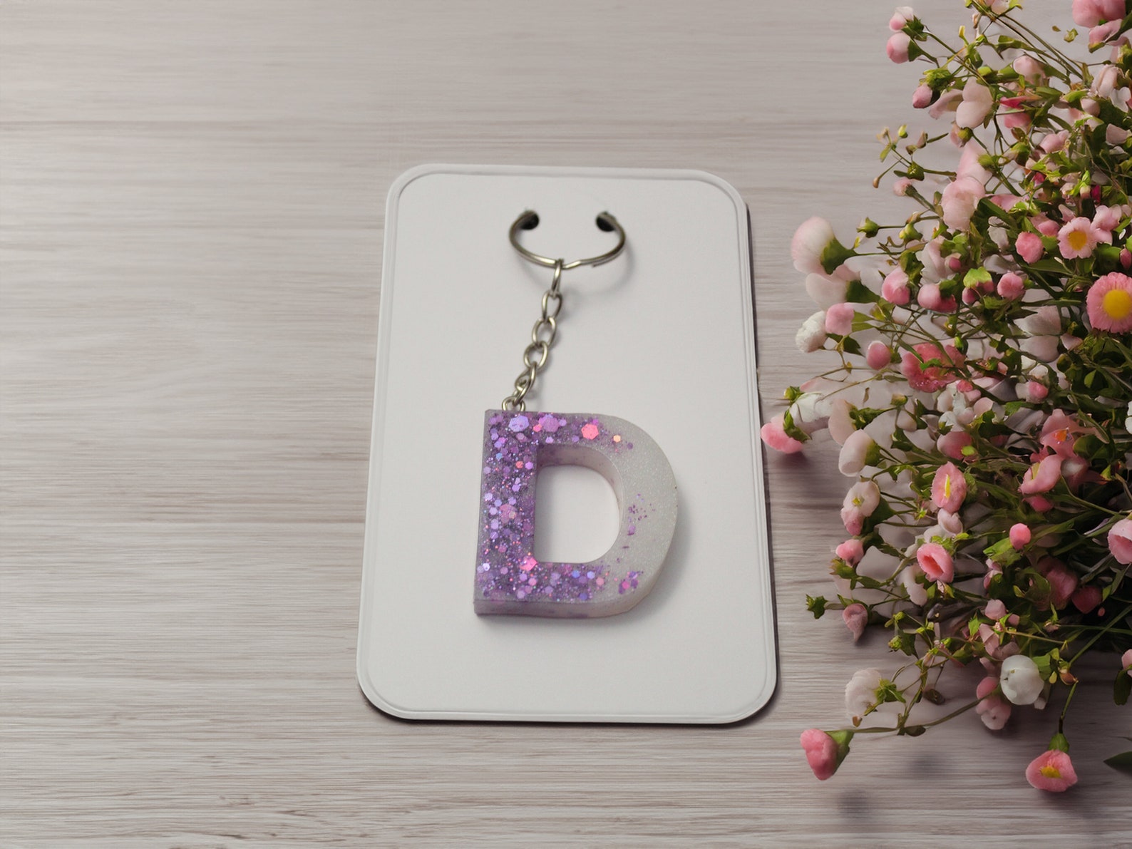 Purple Glitter Initial Keychain: Personalized Resin Letter Bag Charm - Etsy