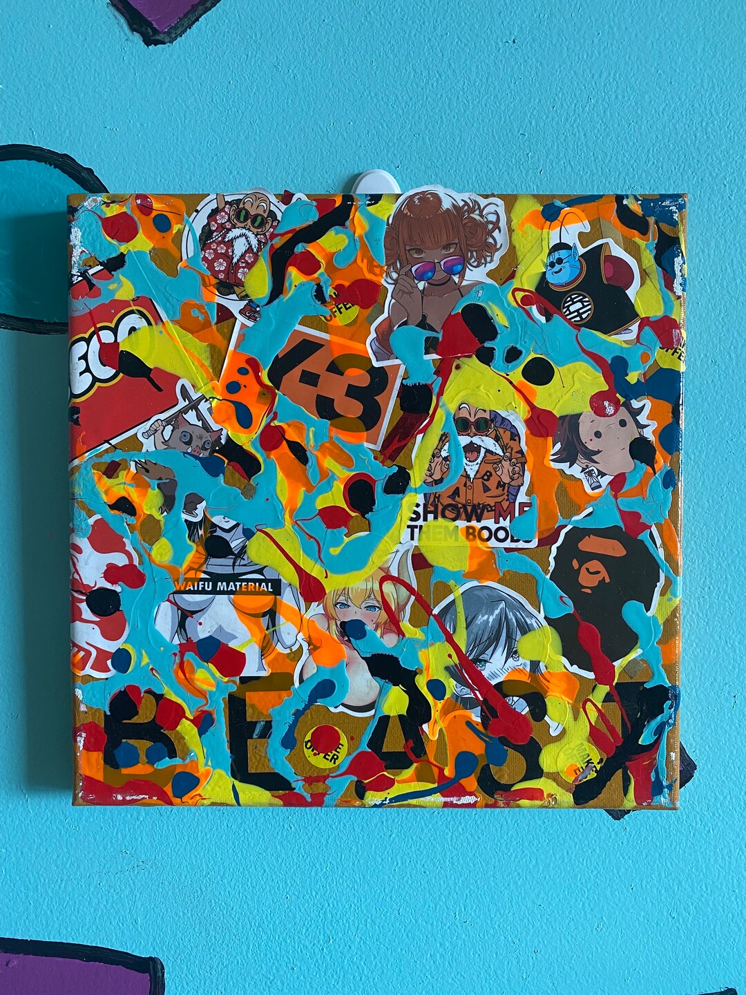 Cartoon Sticker Collage Drip Painting - Etsy