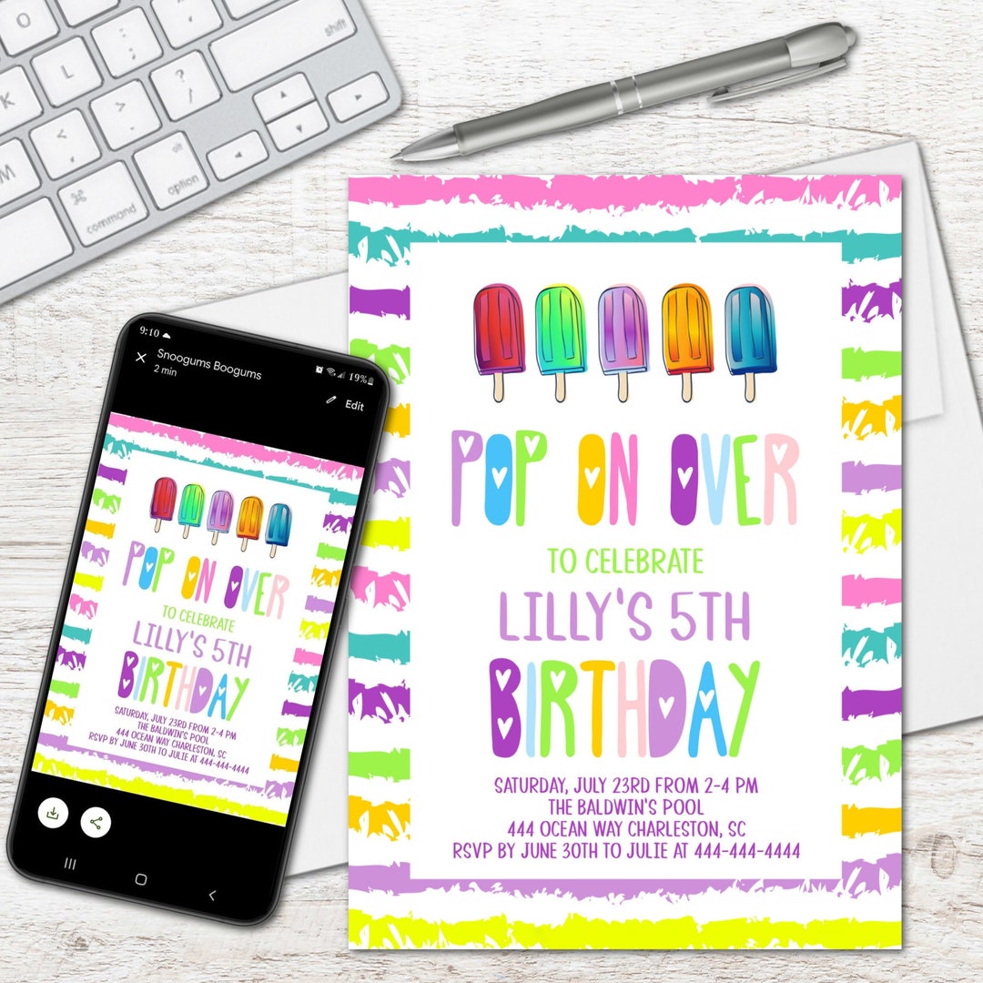 Pop on Over Birthday Invitation- Popsicles, Pool, Digital - Etsy
