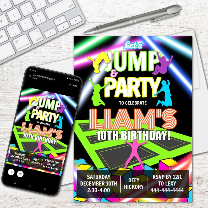 Custom Trampoline Park Birthday Invite, Trampoline Park Birthday Party ...