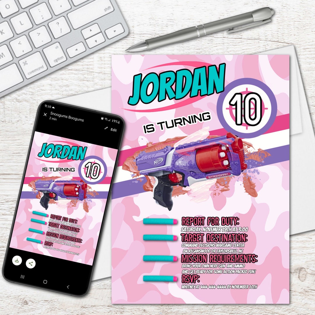 Custom Dart Gun Birthday Invitation, Dart Gun Birthday Party, Dart Gun ...