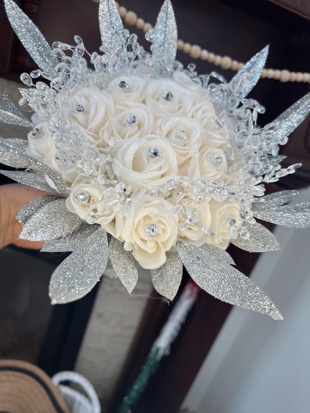 Medium Bling Rose and Bridal Bouquet, White Wedding Bouquet, - Etsy
