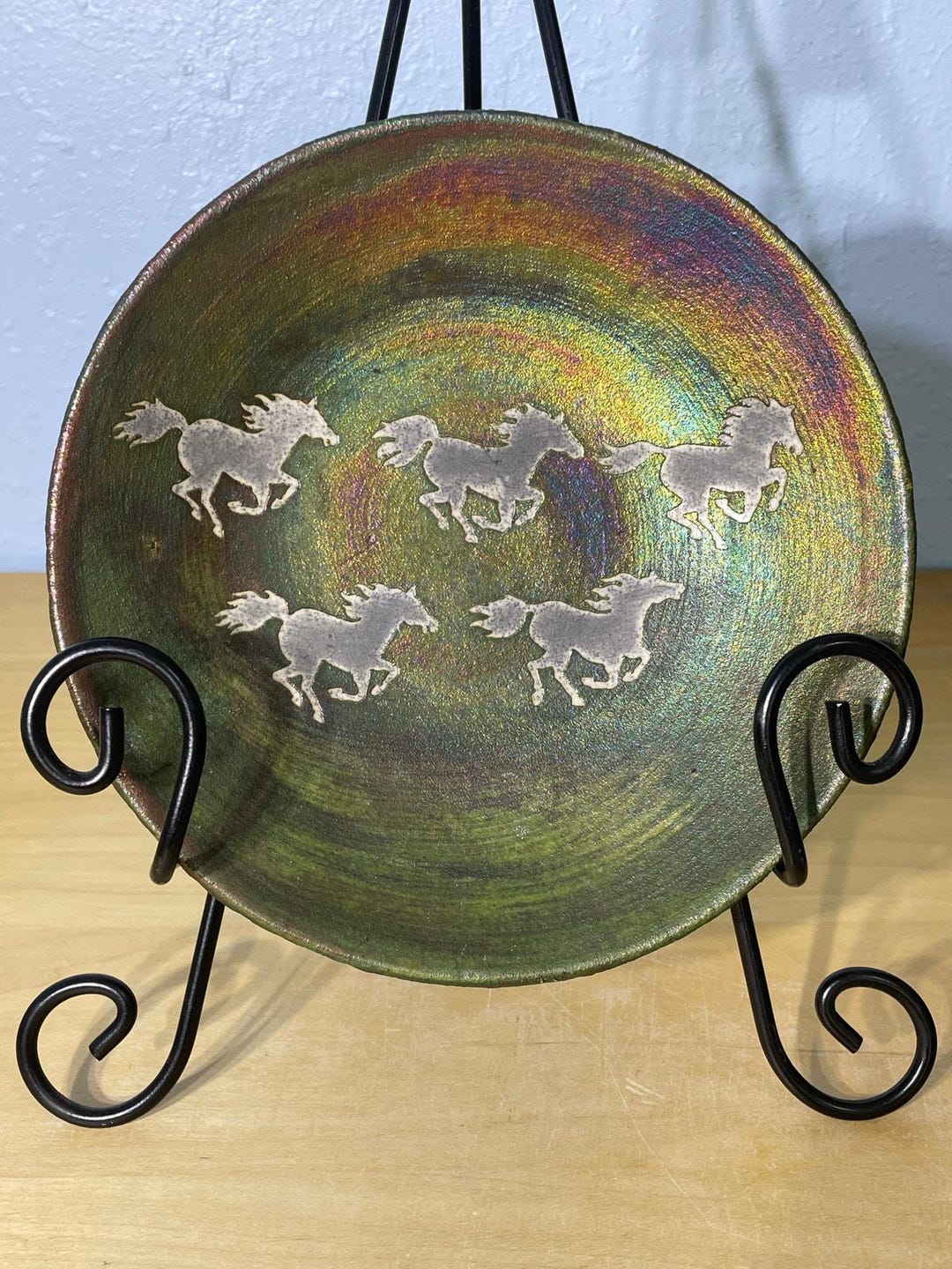 VTG Southwest Dream Raku Art Pottery Plate Running Horses Artist Signed ...