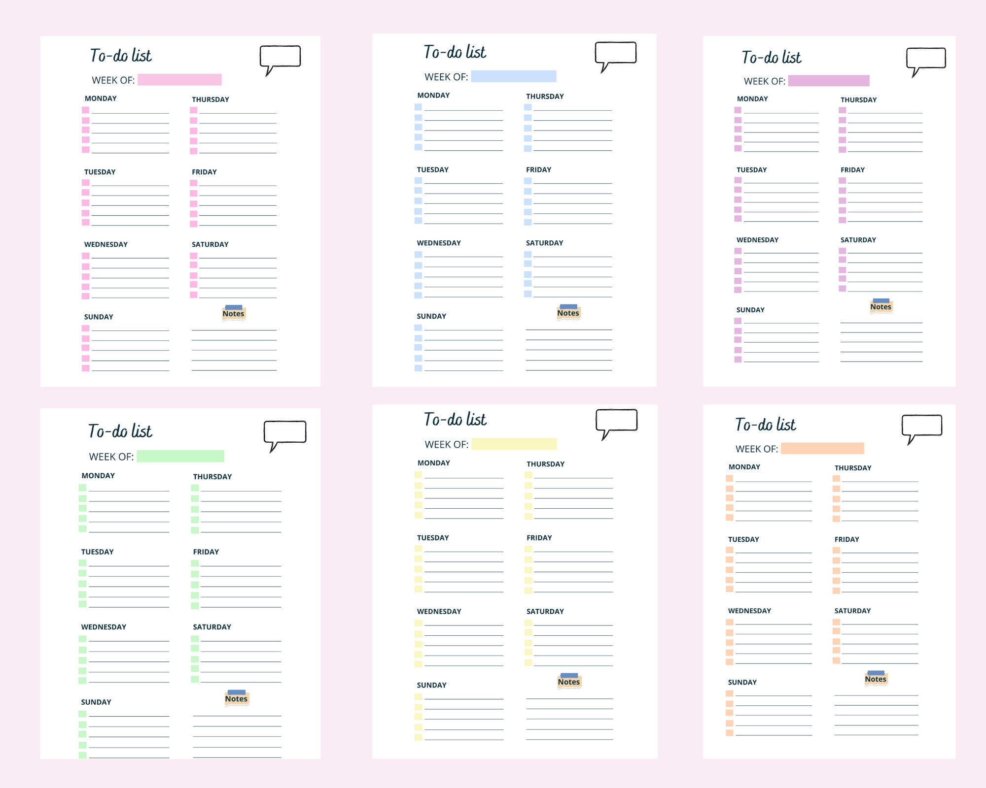 Weekly To-do List, Printable, Note Taking, Productivity List, Digital ...
