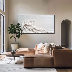 Ocean Wave Painting on Canvas 3D White Minimalist Beach Painting Textured Wall Art Wabi-sabi ...