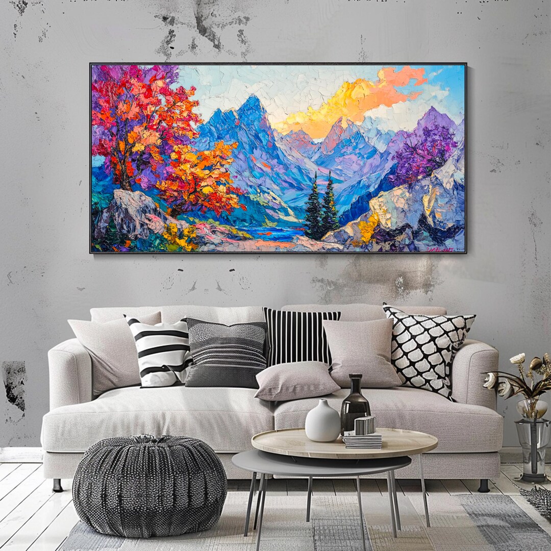 Blue Mountain Landscape Texture Wall Decor Painting Autumn Oil Painting ...