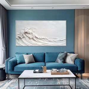 Ocean Wave Painting on Canvas 3D White Minimalist Beach Painting Textured Wall Art Wabi-sabi ...