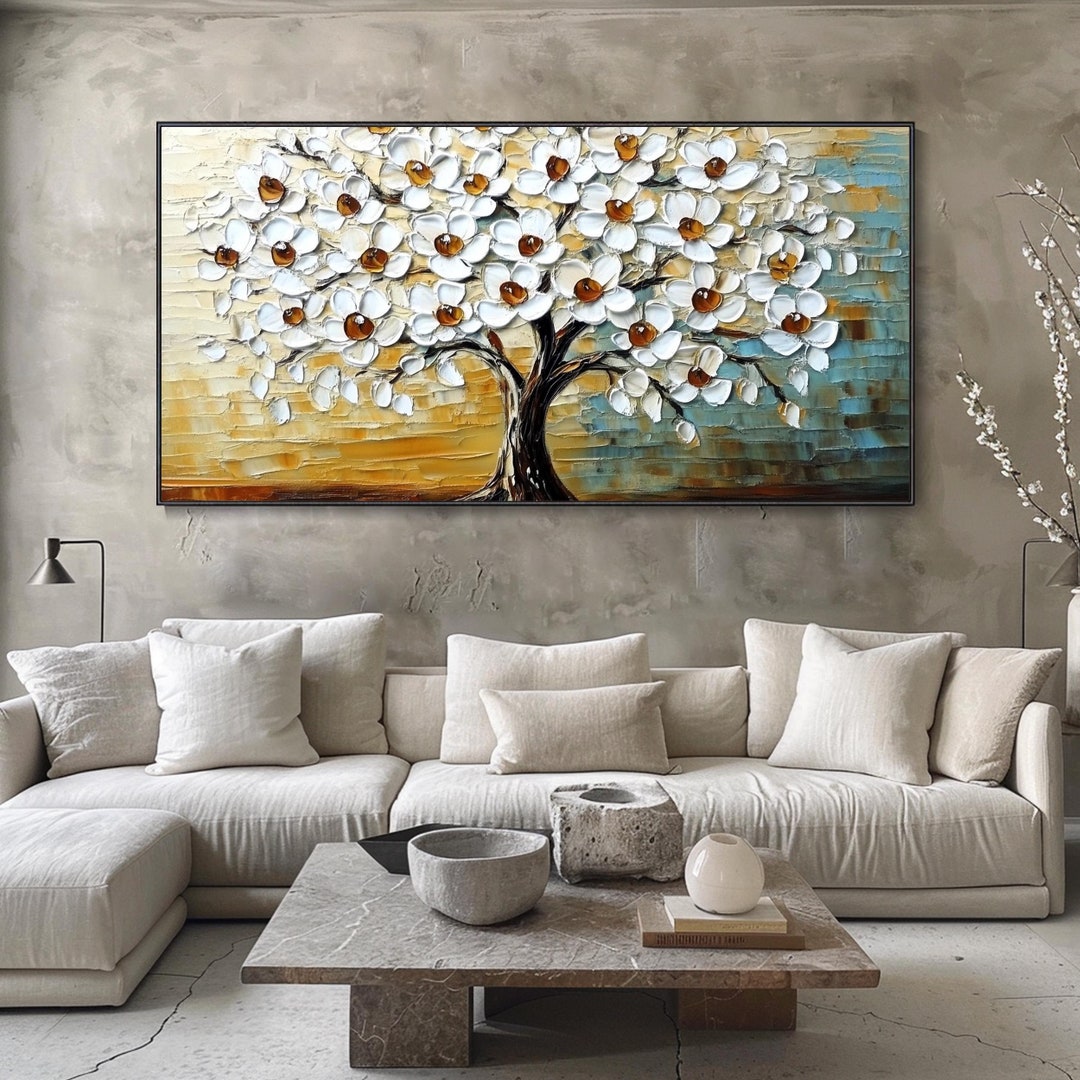 Large Blooming Tower Tree Painting on Canvas Original 3D Textured Tree ...