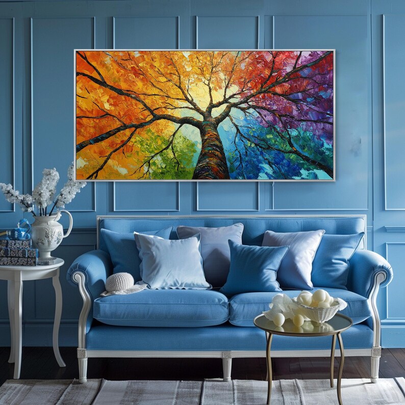 Vibrant Tree Canopy Art Colorful Abstract Forest Oil Painting Large ...
