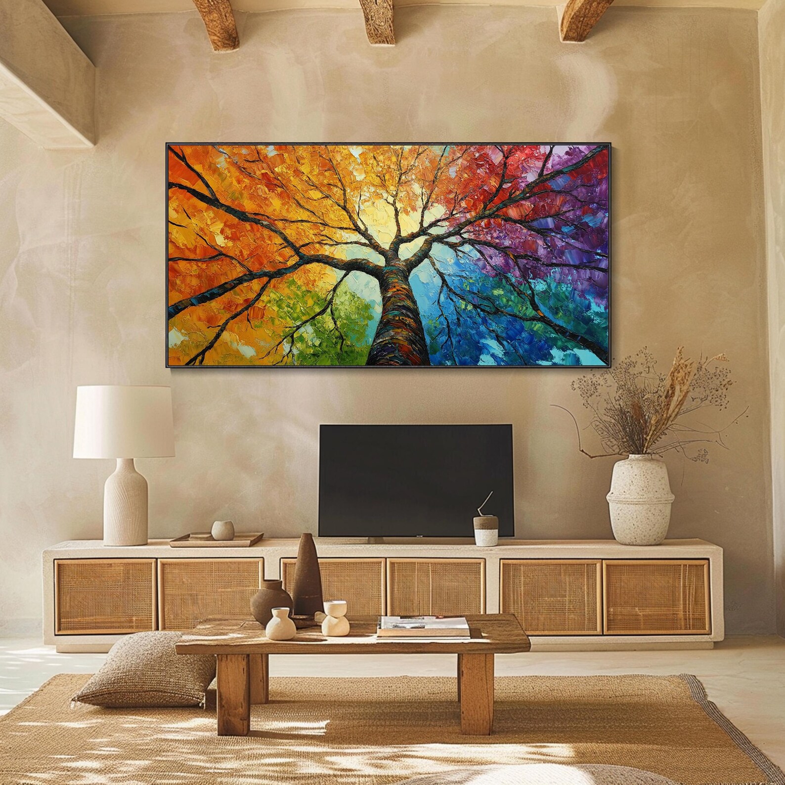 Vibrant Tree Canopy Art Colorful Abstract Forest Oil Painting Large ...