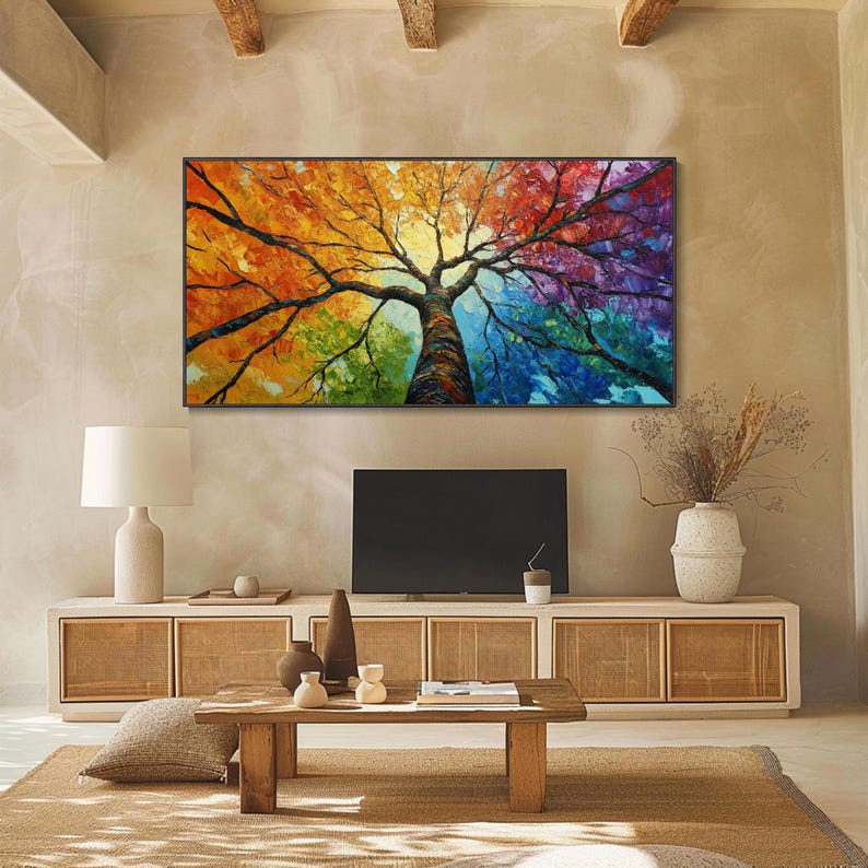 Vibrant Tree Canopy Art Colorful Abstract Forest Oil Painting Large ...