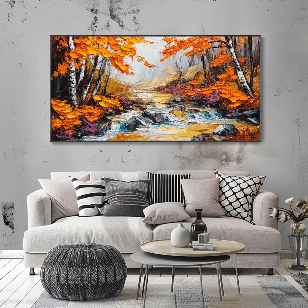 Abstract Fall Forest Painting on Canvas 3D Textured Landscape Wall Art ...