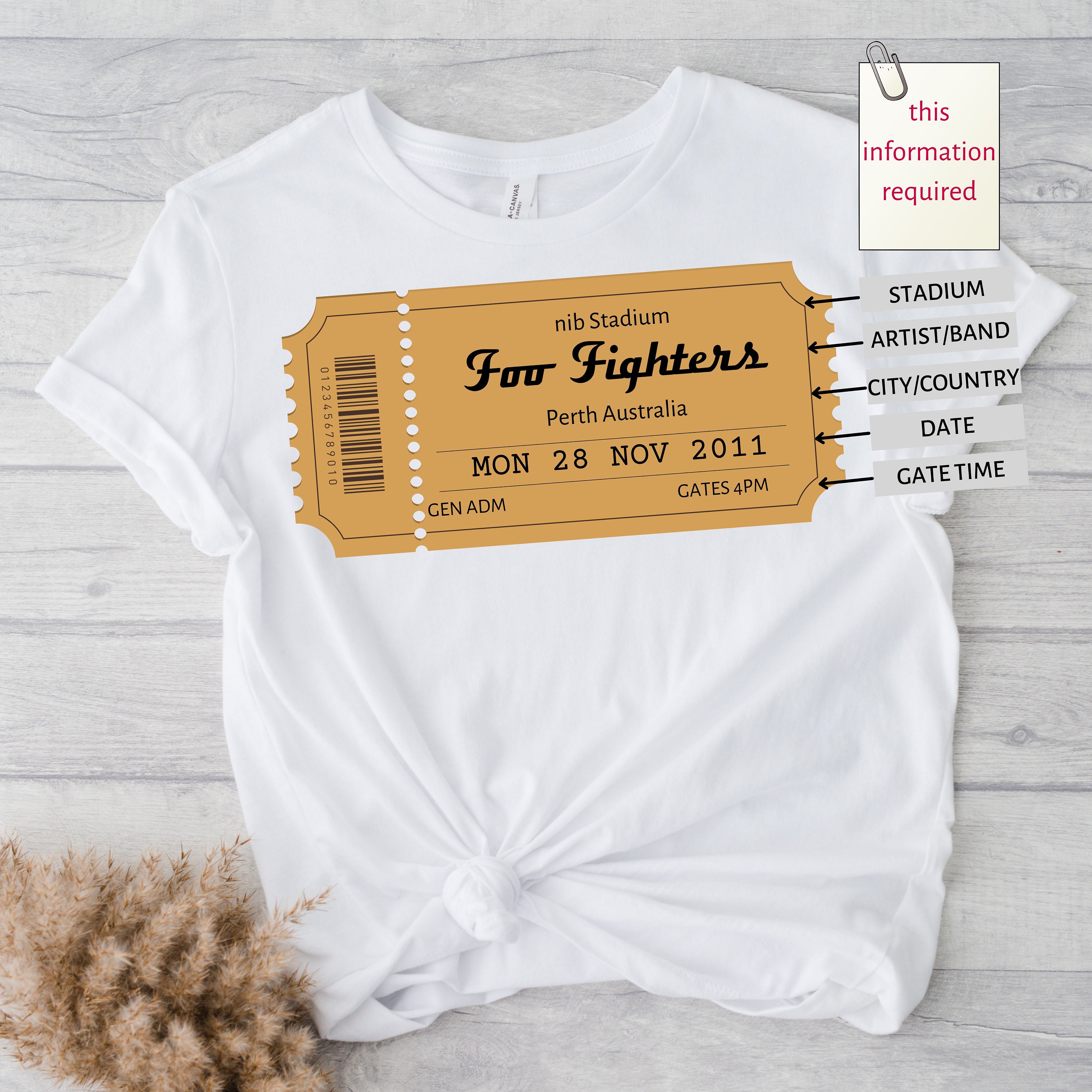 Custom Concert Ticket Stub T Shirt Music Lovers Concert Goers ...