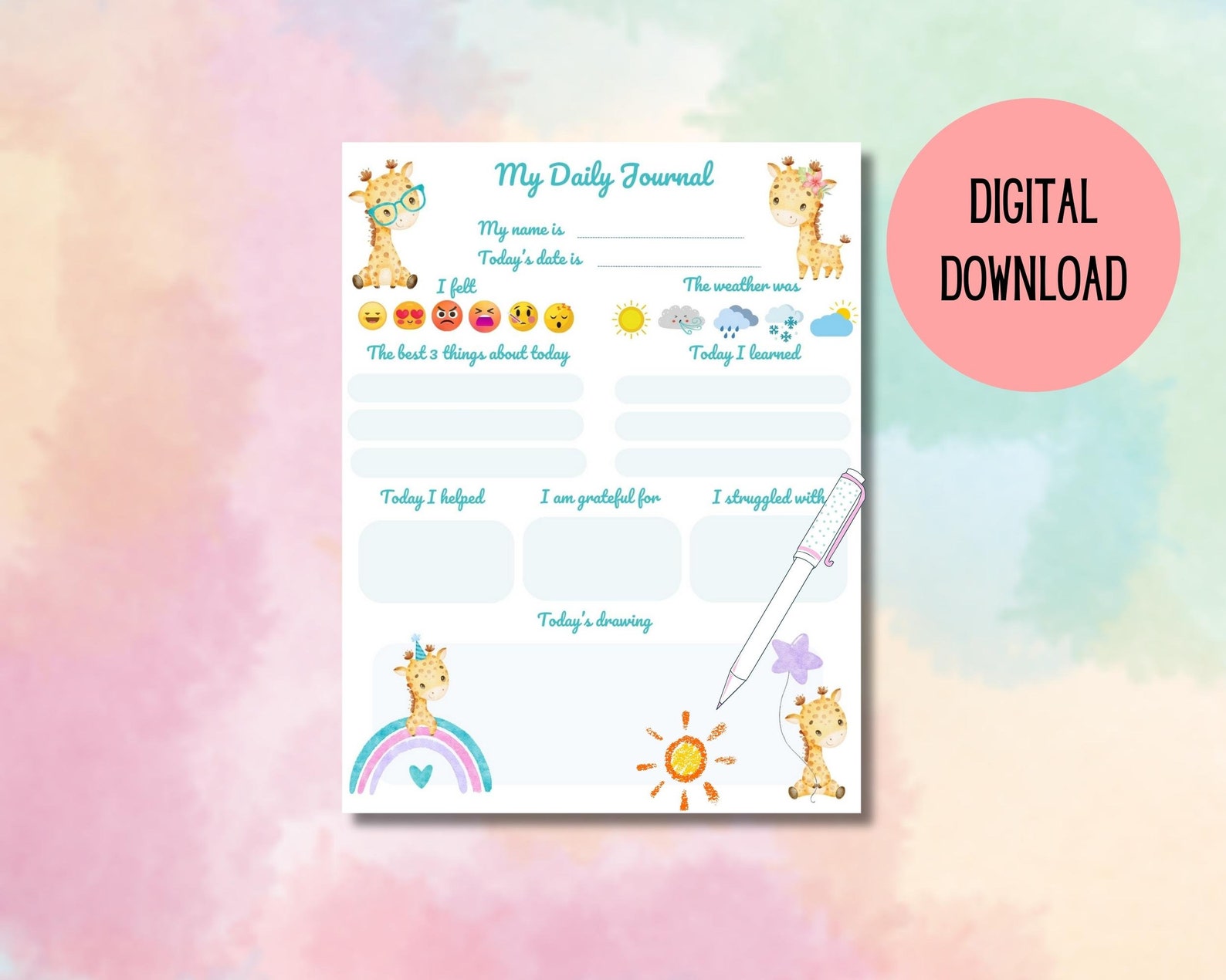 Kids Daily Journal Printable Journal for Kids Diary for Children Kids ...