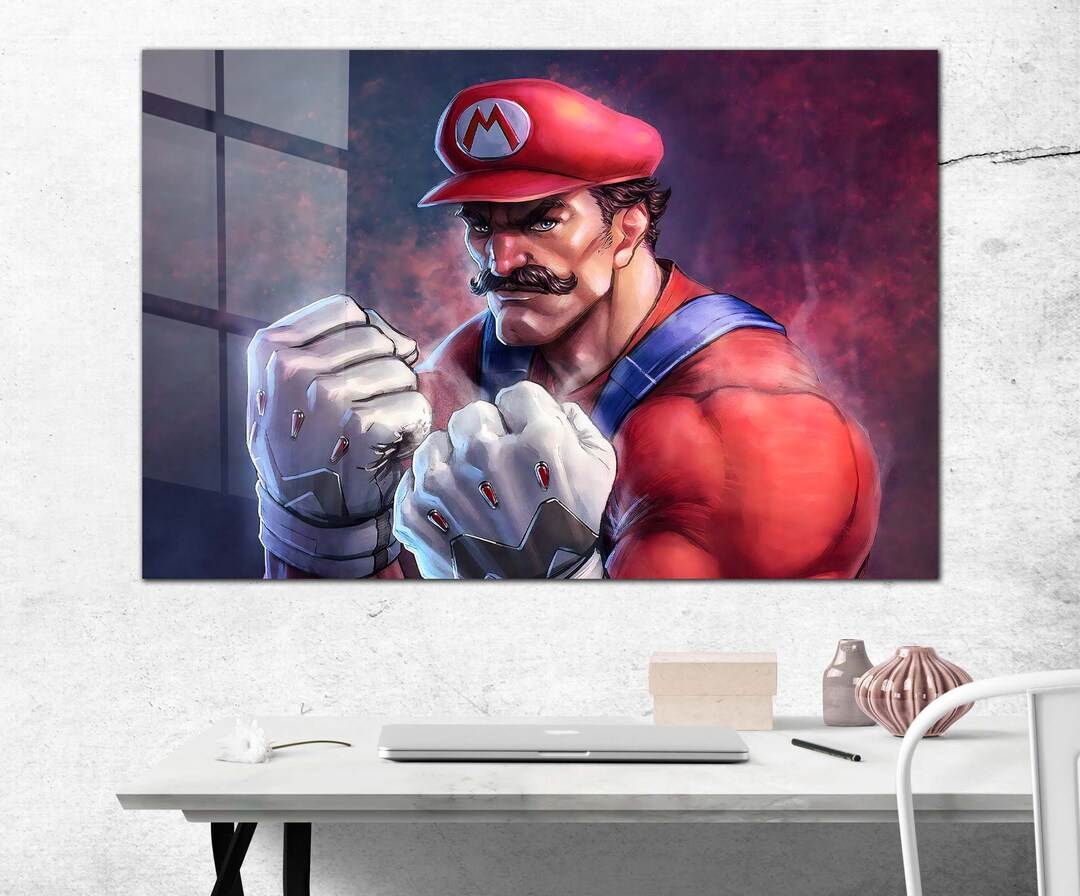 Tempered Glass Muscle Super Mario Wall Art Glass Wall Decor - Etsy