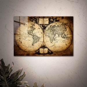 Tempered Glass World Map Poster Glass Map Wall Art Ancient - Etsy