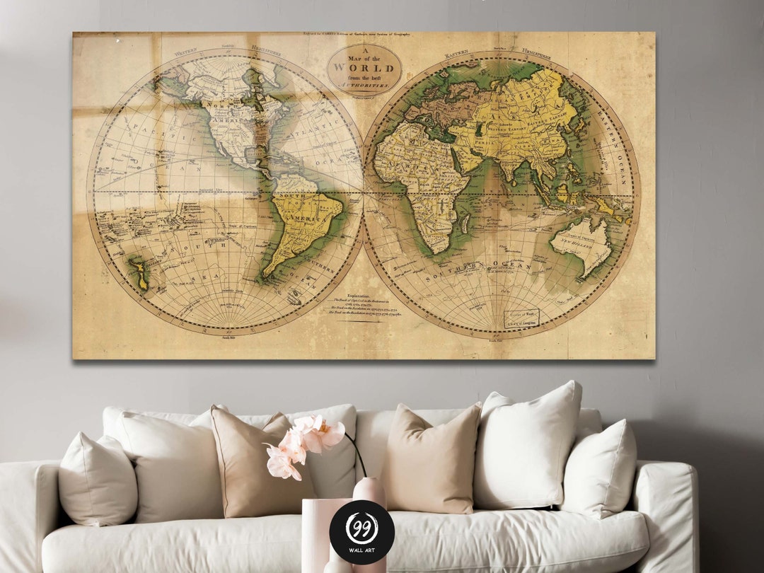 World Map Tempered Glass Wall Art, Map Print, Global Wall Decor, Modern ...