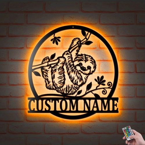 Custom Cute Sloth Metal Wall Art LED Light Personalized Funny - Etsy