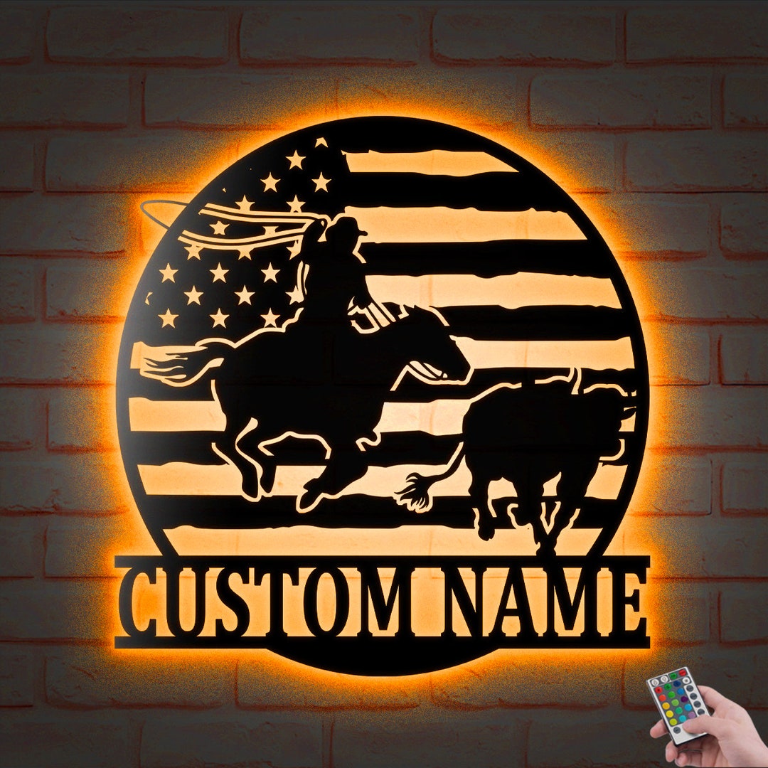Custom US Rodeo Cowboy Metal Wall Art LED Light Personalized - Etsy