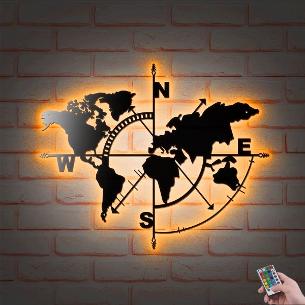 World Map With Led Light - Etsy