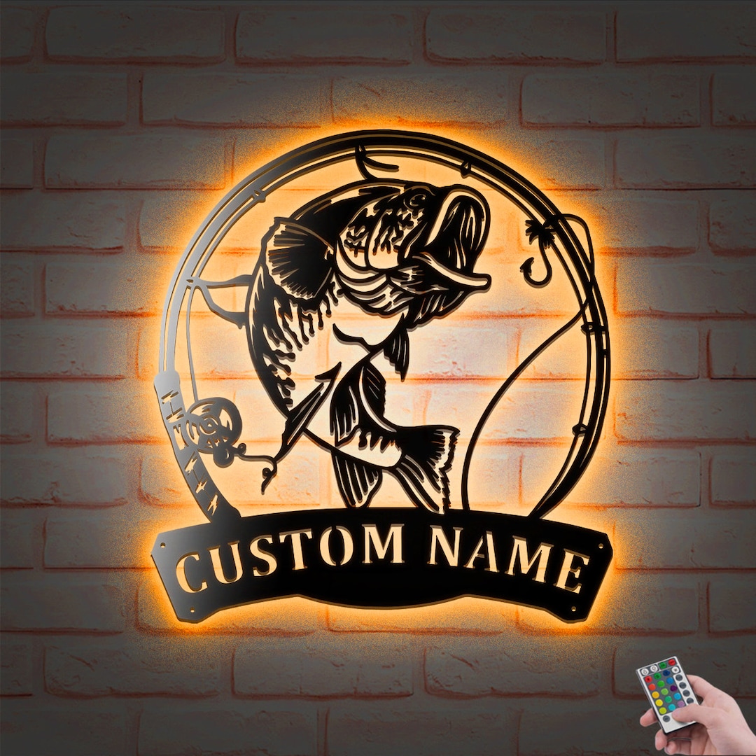 Custom Largemouth Bass Fishing Fish Pole Monogram Metal Wall - Etsy