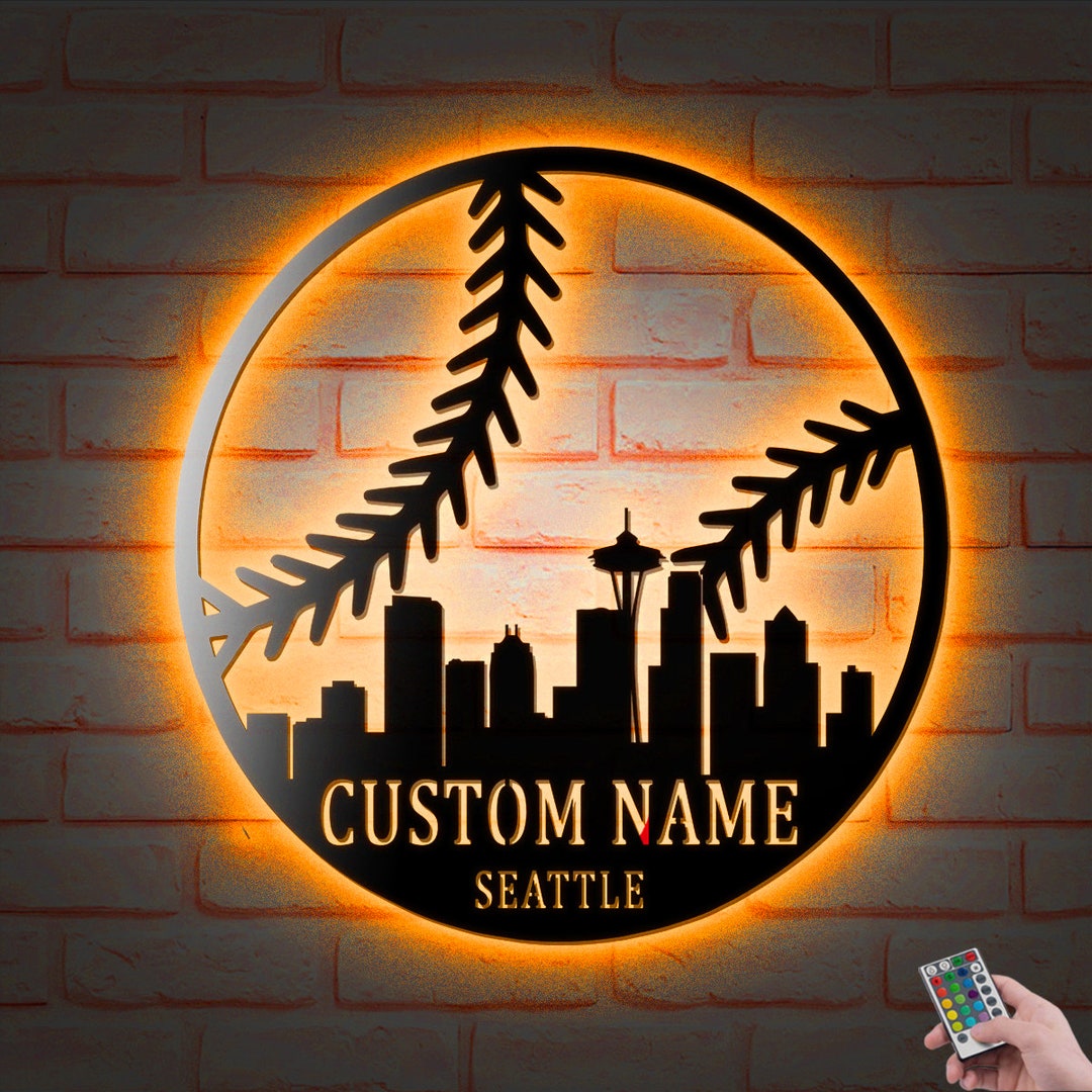 Custom Seattle Skyline Baseball Metal Wall Art With Led Light - Etsy