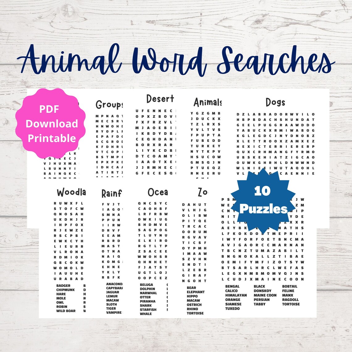 Animal Word Search Printable for Kids Word Search for Kids Word Puzzles ...