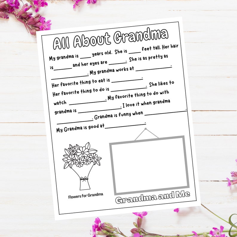 All About Grandma Printable, Grandparents Day Gift, Mother's Day, Gifts ...