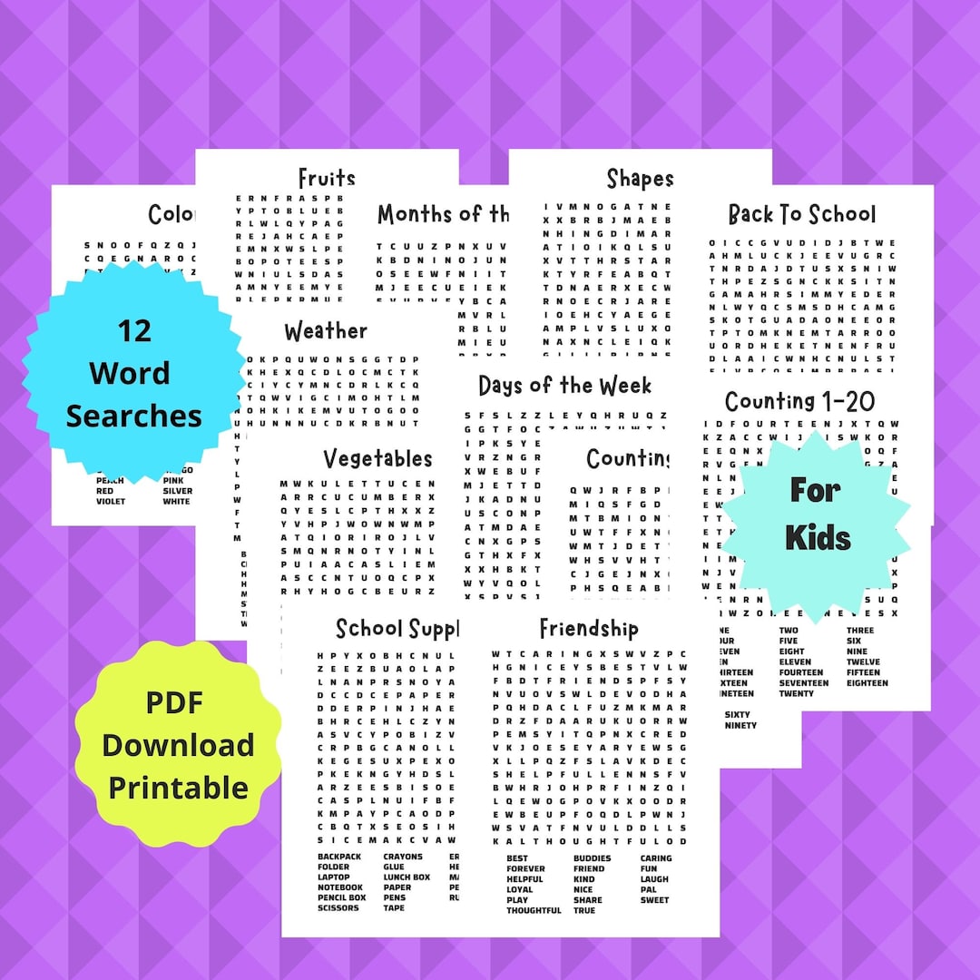 Word Search Printable for Kids Word Puzzles for Kids Word Searches Word ...
