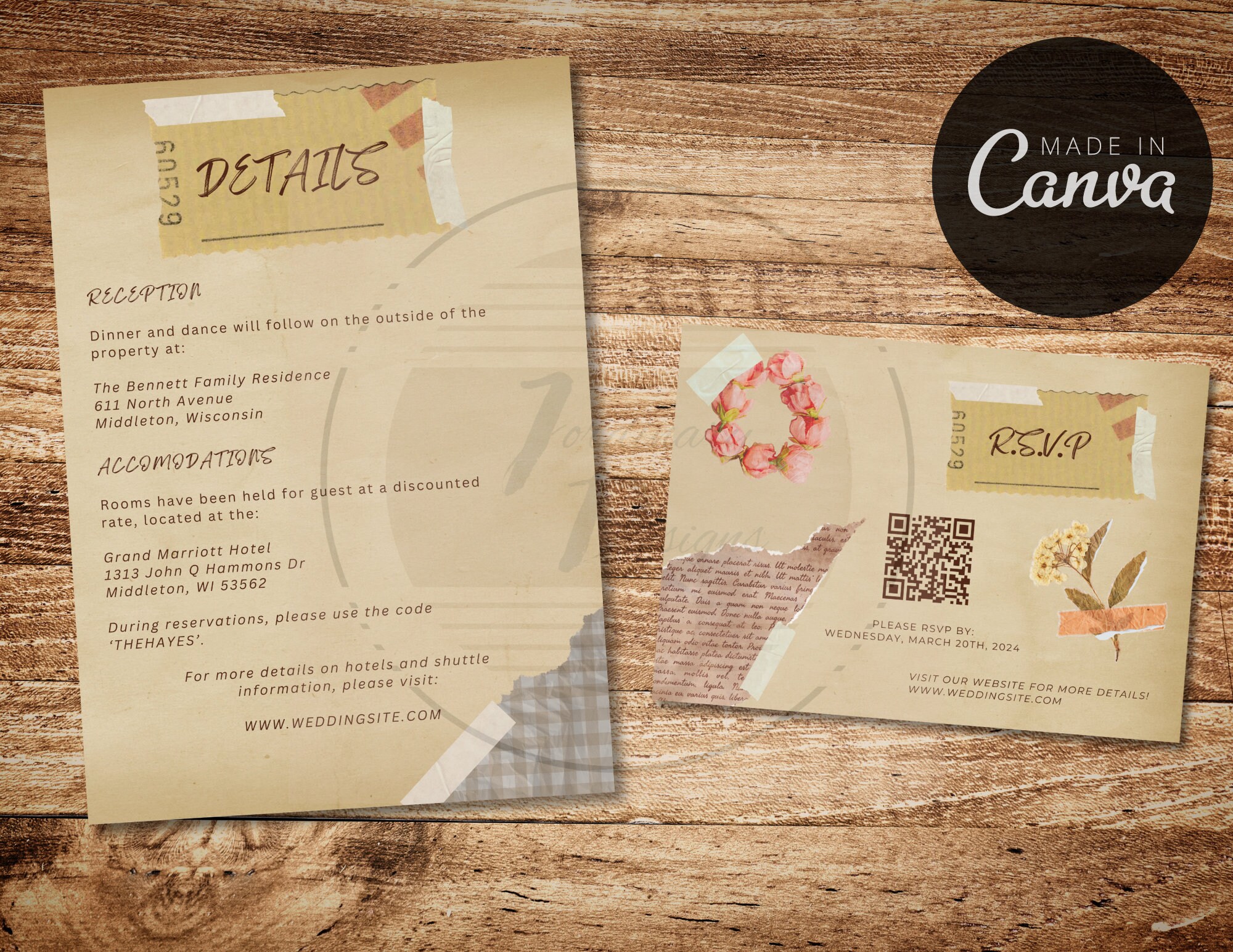 Vintage Scrapbook Wedding Invitation Template - Etsy