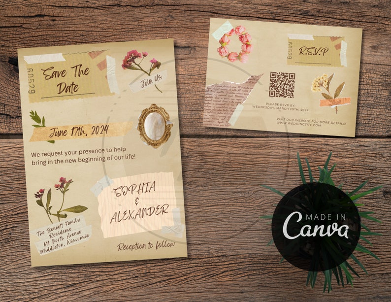 Vintage Scrapbook Wedding Invitation Template - Etsy