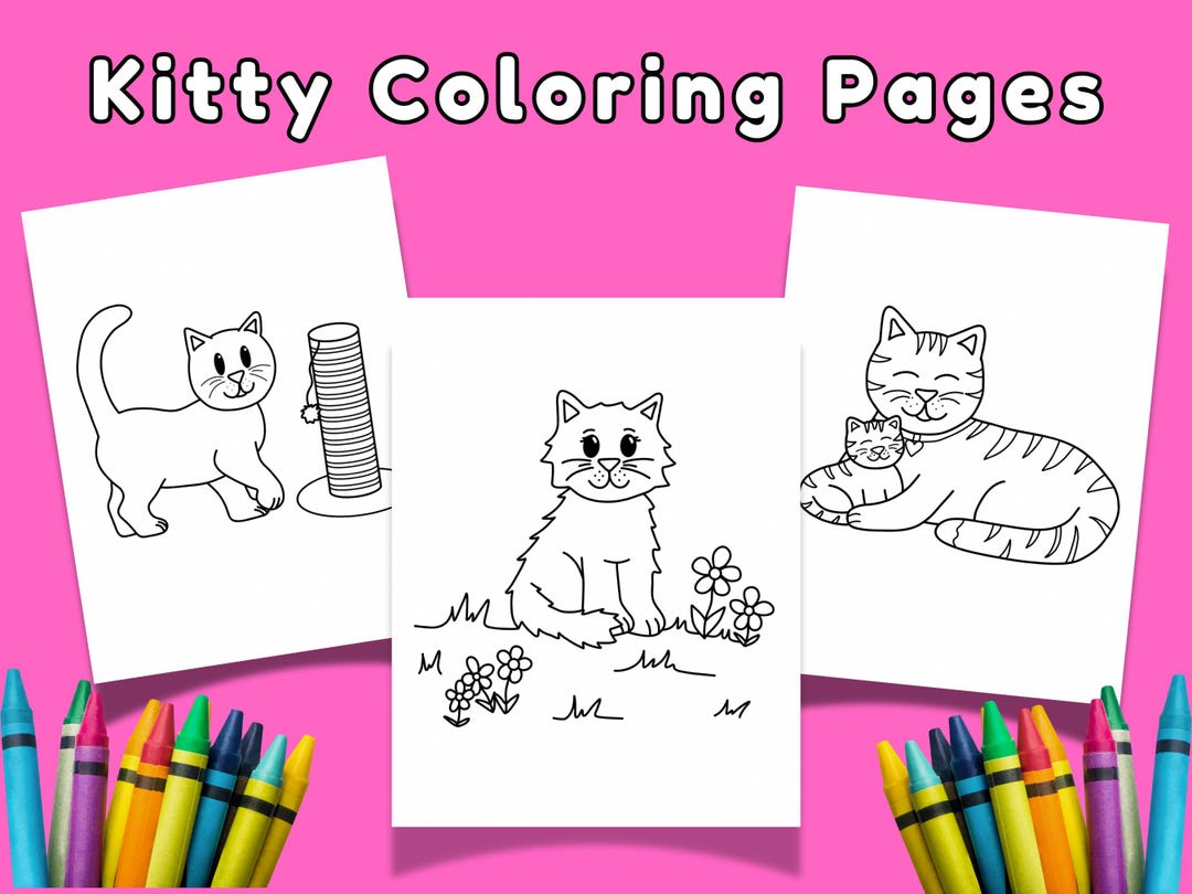 Kitty Cat Coloring Page Kids Adult, Children Activity Craft, Cute ...