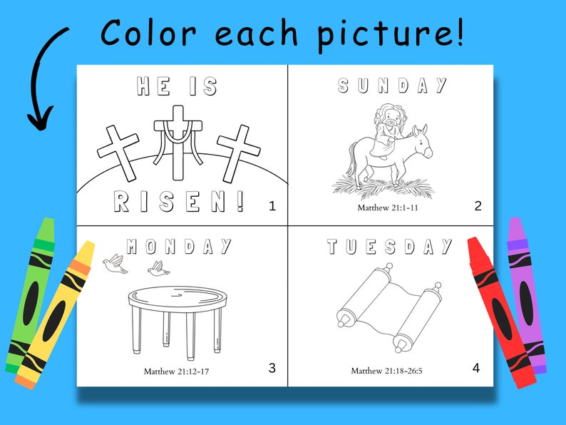 Easter Story Coloring Pages Craft Kids, Holy Week Christian Bible Lent ...