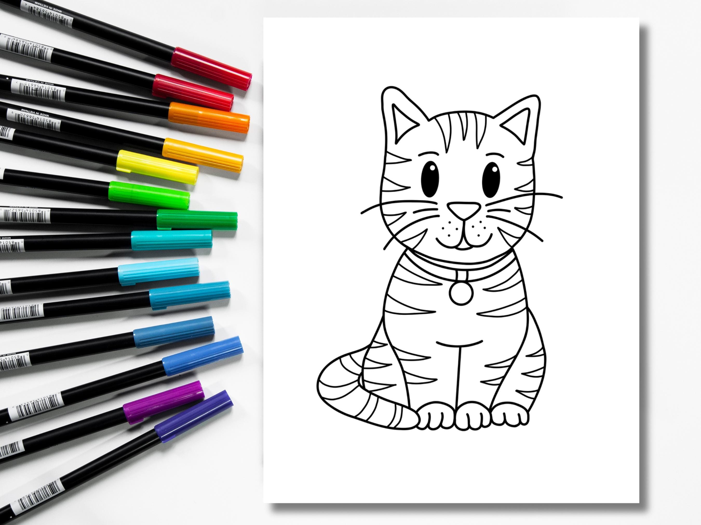Kitty Cat Coloring Page Kids Adult, Children Activity Craft, Cute ...