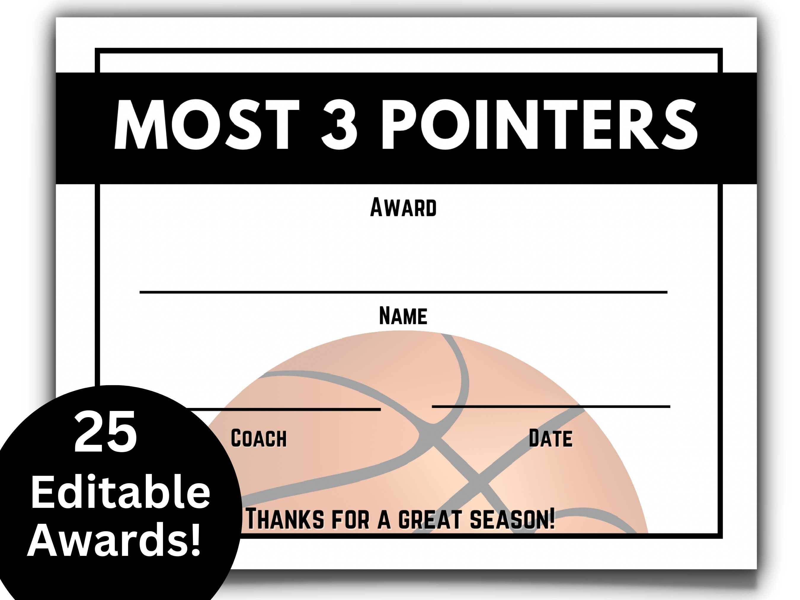 Basketball Awards Certificate Editable, End of Year Basketball Award ...