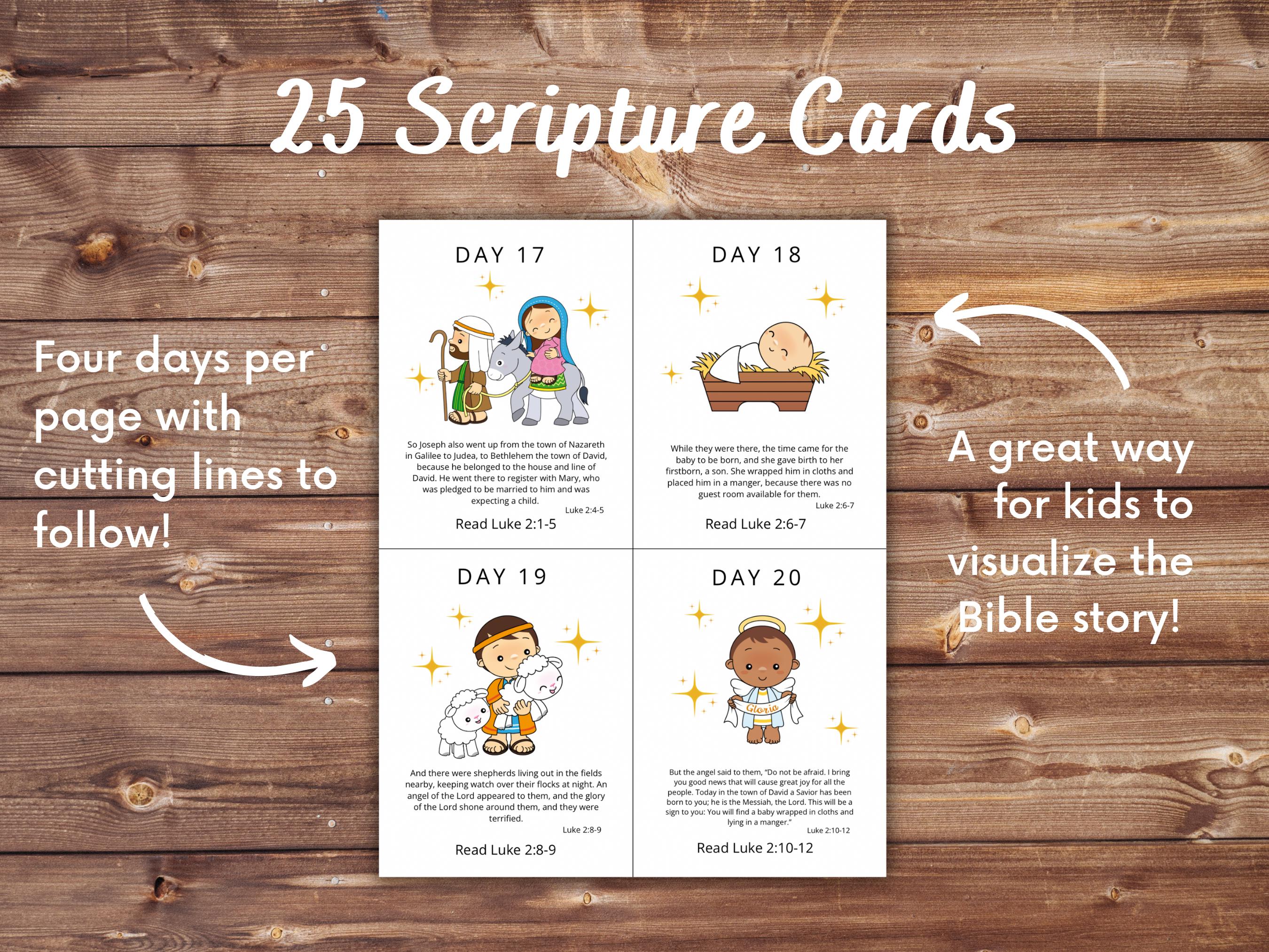 Advent Scripture Cards, Advent Calendar, Nativity Advent Calendar, Kids ...