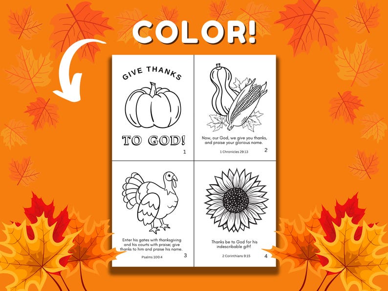 Christian Fall Thanksgiving Book Craft, Scripture Coloring Pages Kids ...