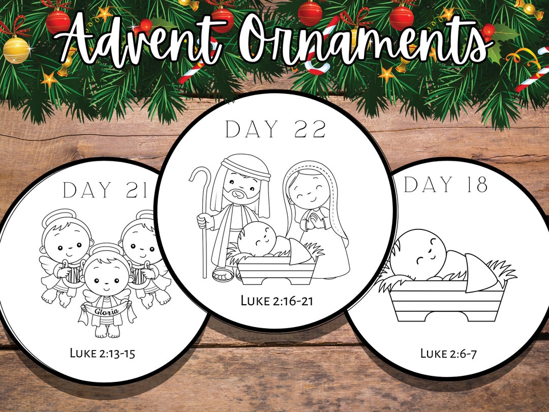 Advent Calendar Ornaments Craft, Nativity Coloring Page Kids Activity ...