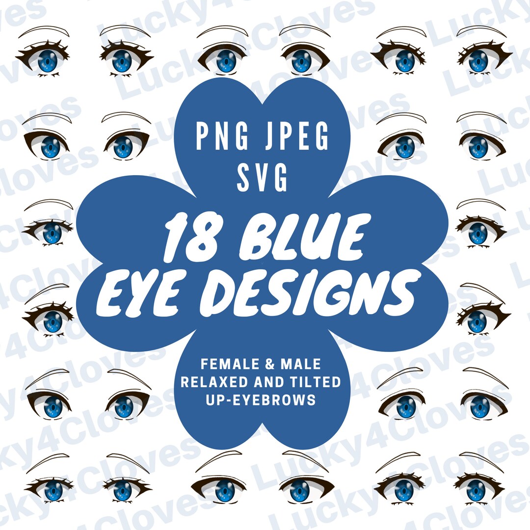 18 Anime Cartoon Eyes Clipart Collection, Blue, Eyelashes, Digital ...