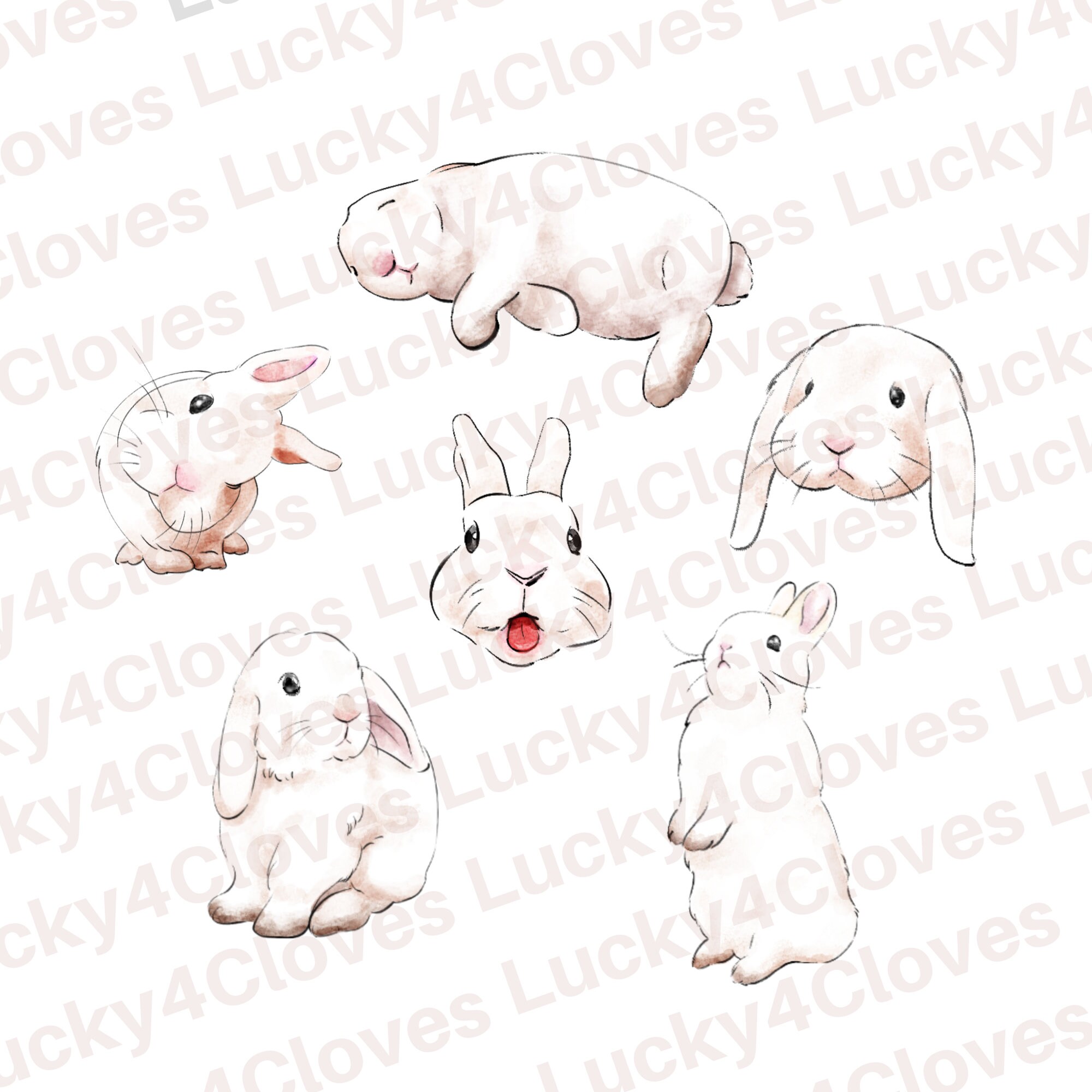 6 Anime Cartoon Rabbit Clipart Collection,pink, Bunny, Digital, Hand ...