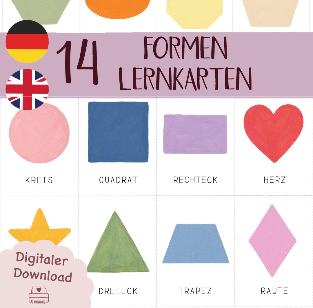 Shapes Flashcards German English | Printable Card Set | PDF Download ...