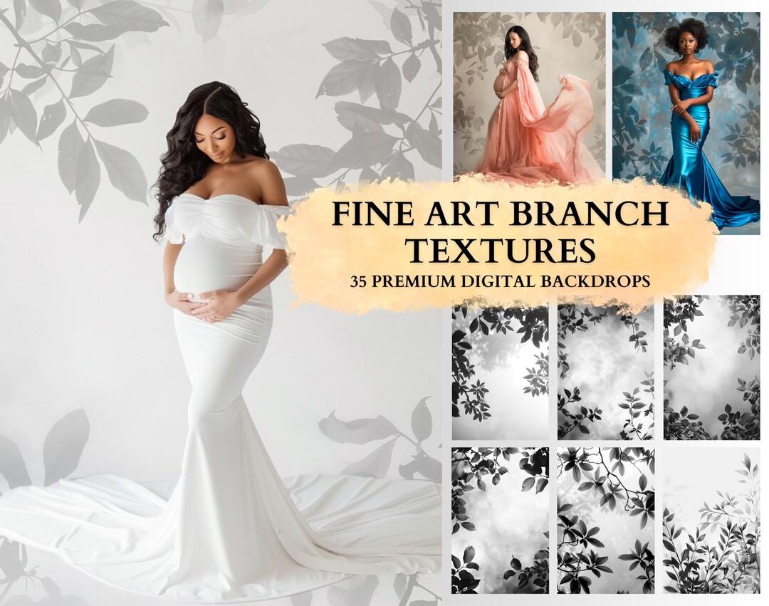 35 Fine Art Branch Textures, Digital Overlays Floral Maternity Backdrop Overlays Floral Texture ...