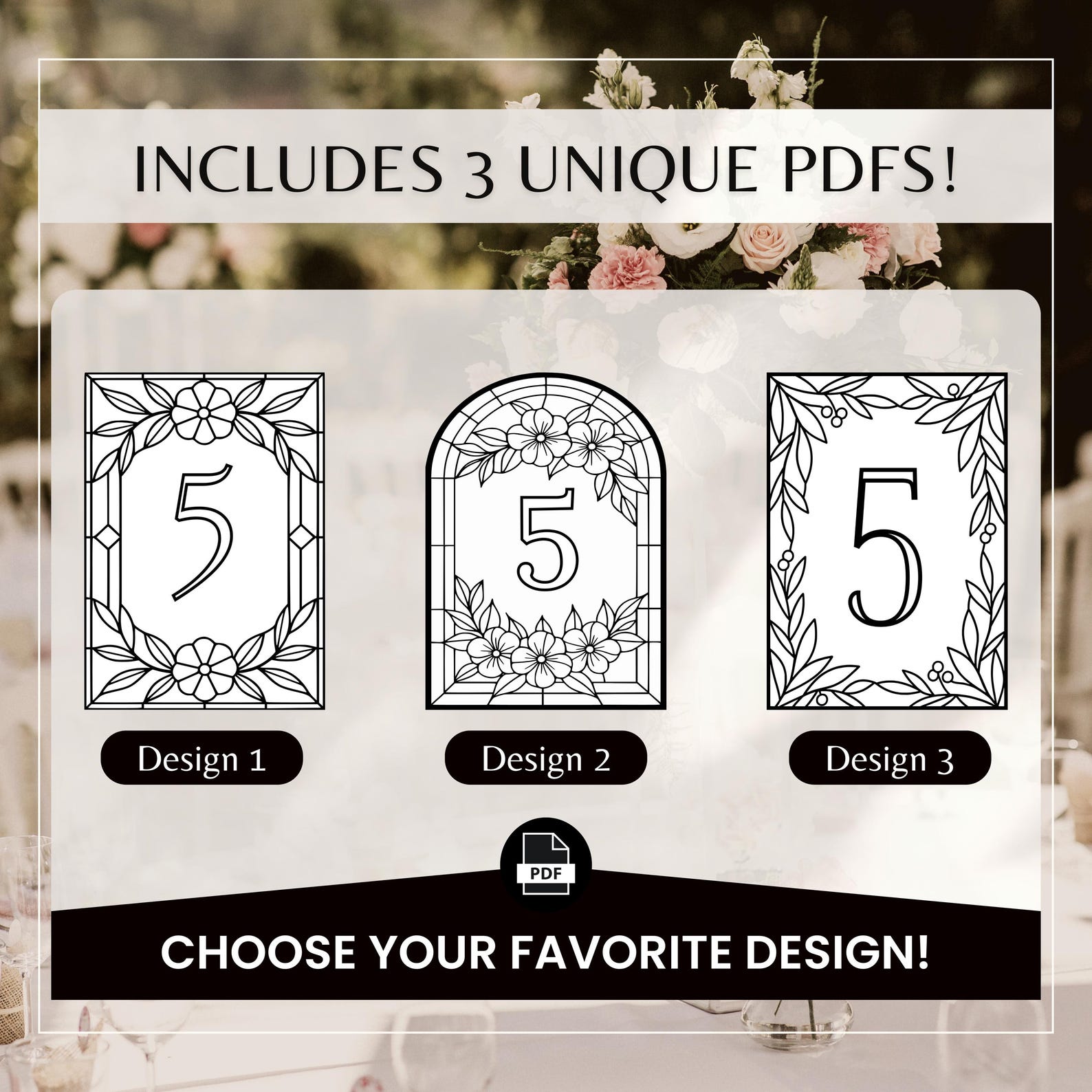 Stained Glass Table Numbers - 30 Event Signs in 3 Unique Styles, Unique ...