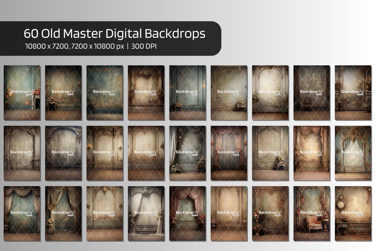 60 Old Master Digital Backdrops, Vintage Studio Background, Maternity ...