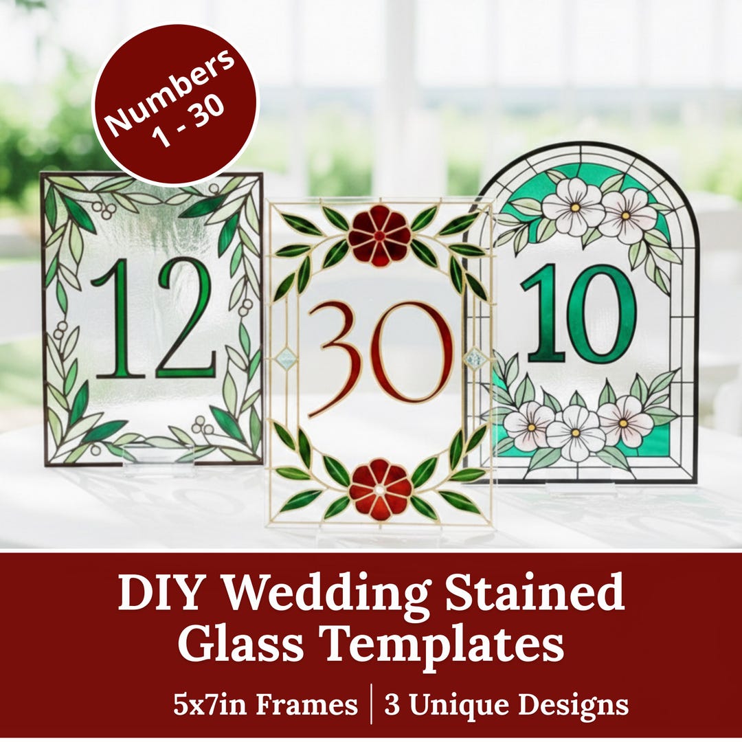 Stained Glass Table Numbers - 30 Event Signs in 3 Unique Styles, Unique ...