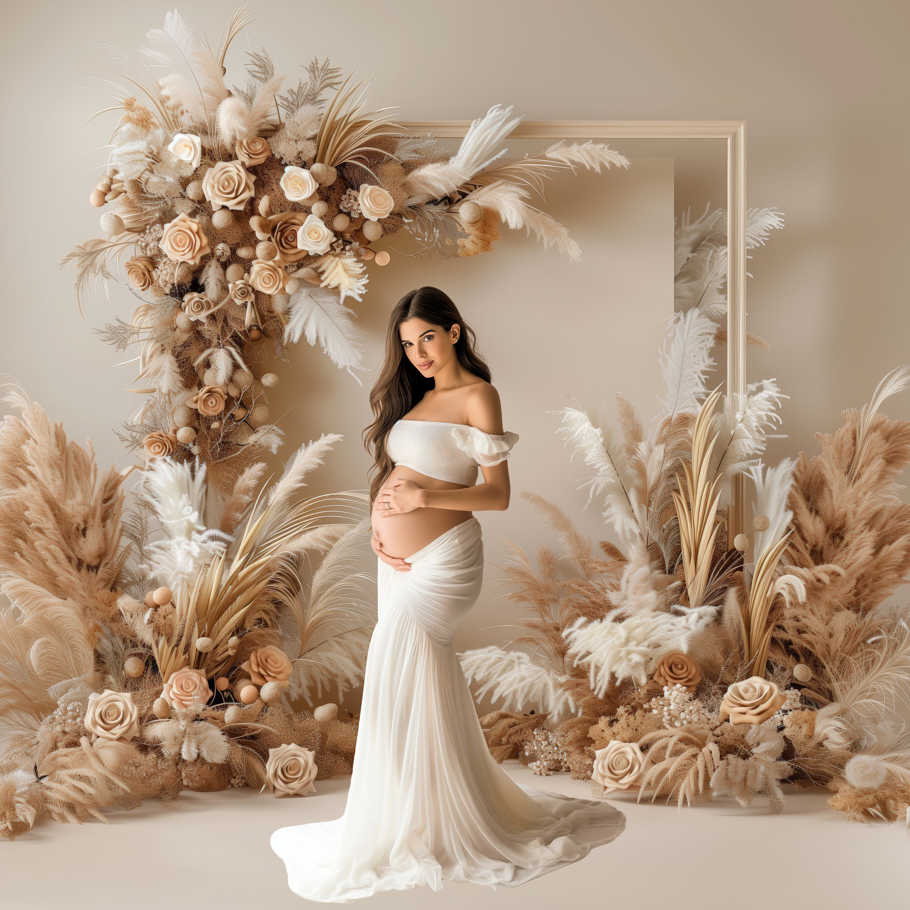 Beige Boho Frame Set of 20 Digital Backdrops, Materity Backgrounds ...