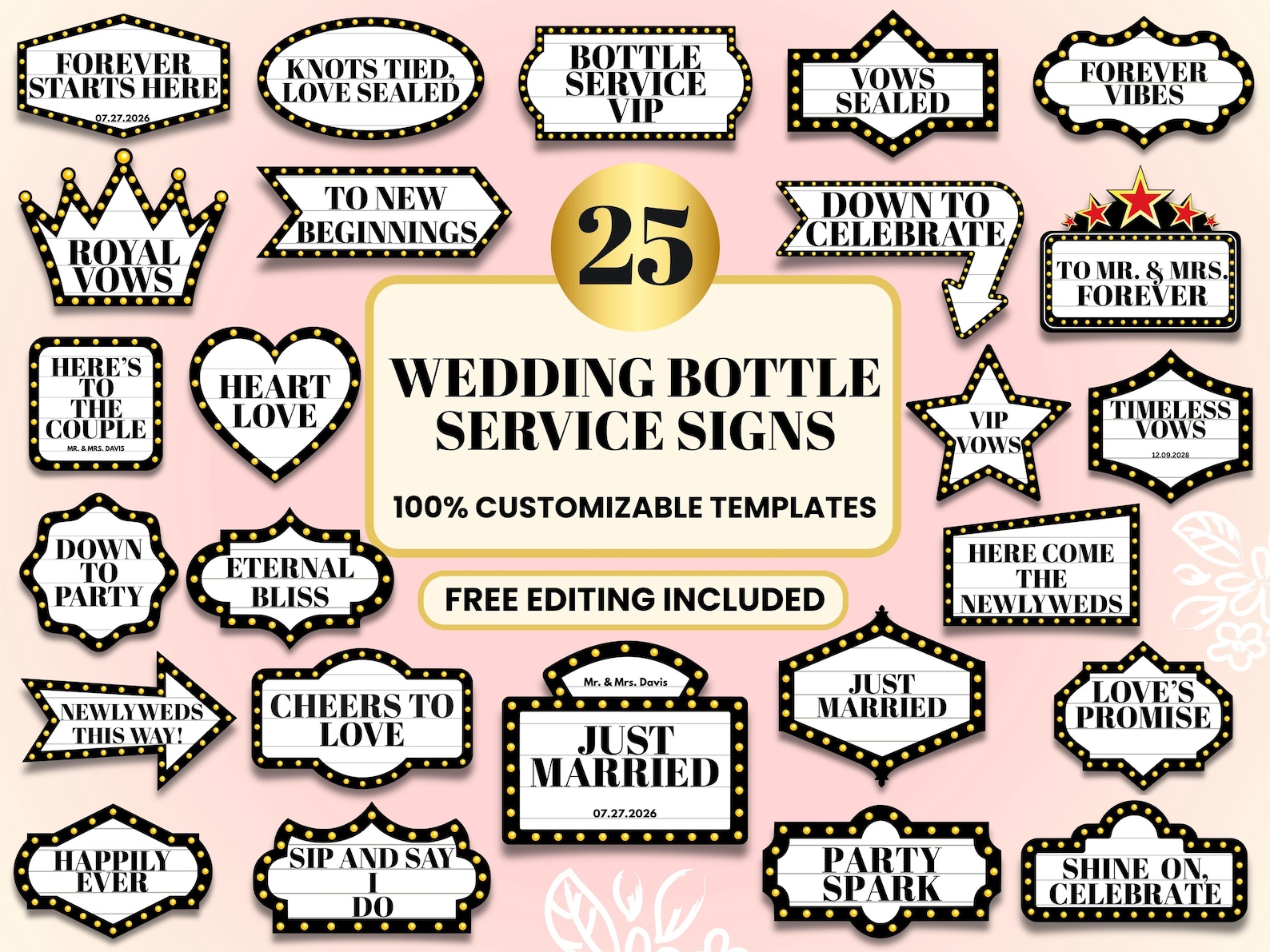 Bottle Service Sign for Wedding - Customizable Marquee VIP Reception ...