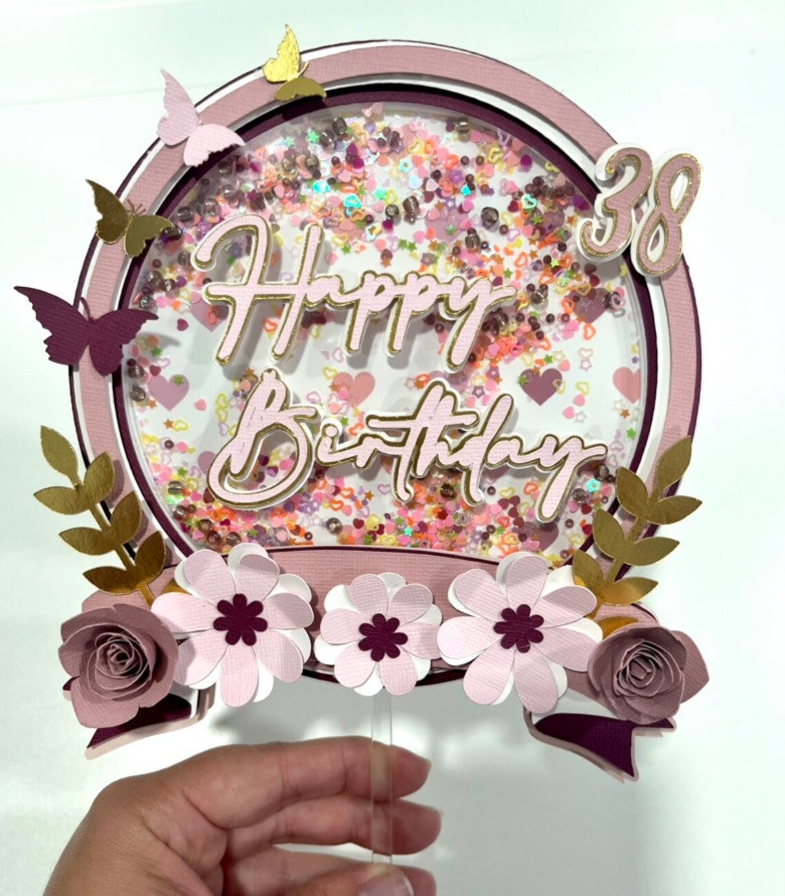 Birthday Girl Cake Topper With Shaker, 3D Cake Topper With Flowers and ...