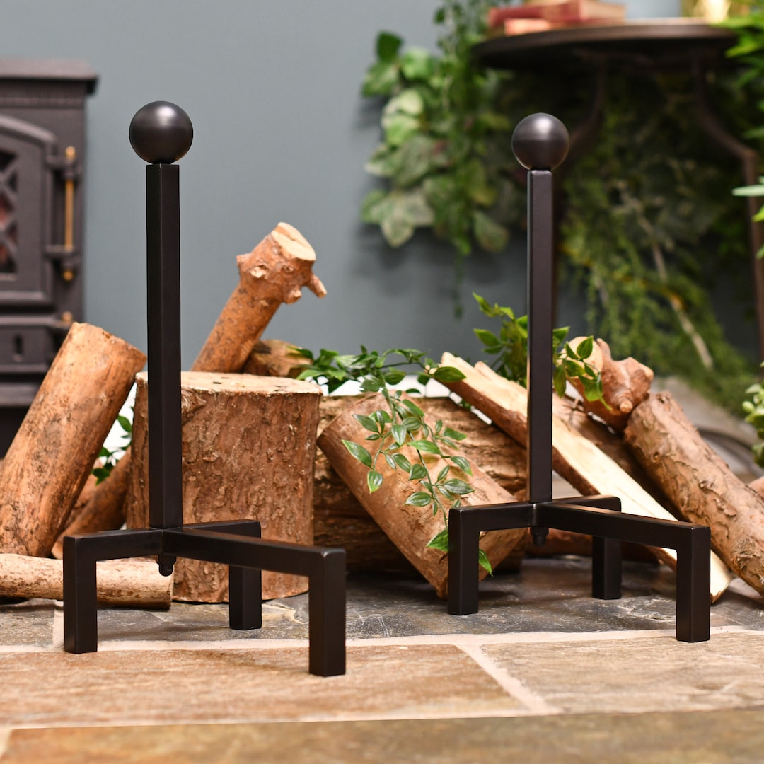 Black Set Iron Fire Dogs, Andiron Pair, Heavy Duty, Robust Fireside ...